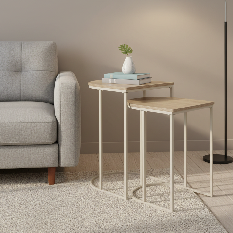 Sofa Side Table Set Small Coffee Table Modern with Corner Legs Storage ...