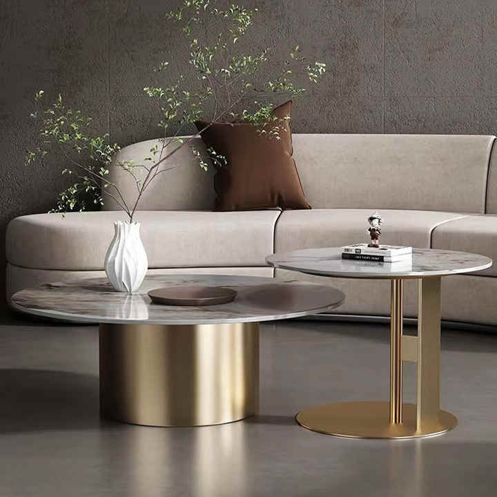 Minimalist Design Clarity Center Table Furniture Stone Top Metal Living ...