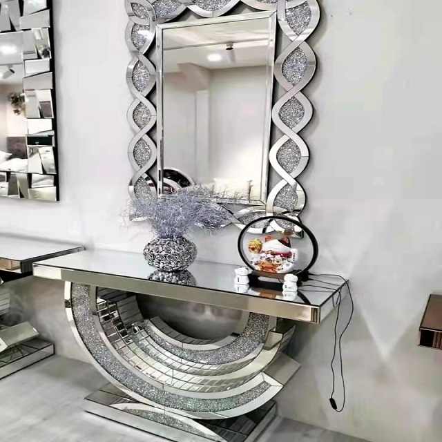 Luxury Console Table - Elegant Silver & Mirrored Design
