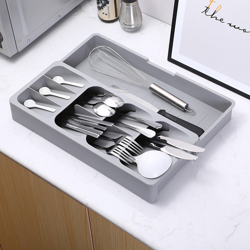 Retractable Kitchen Storage Rack Drawer Organization Box Tableware Rack ...