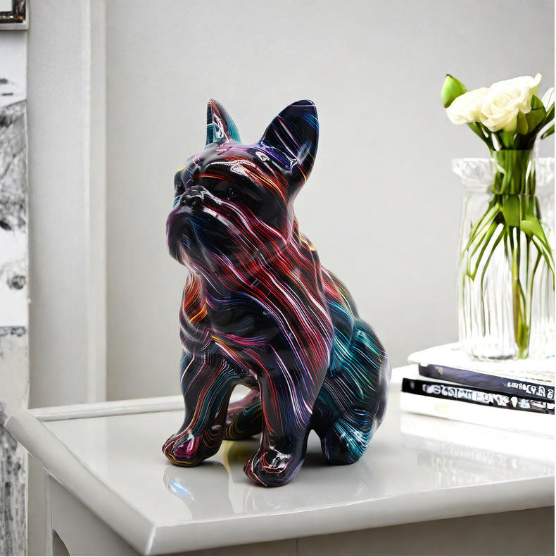 Graffiti French Bulldog Resin Statue Table Ornaments Colorful Animal ...