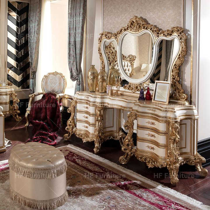 Baroque Luxury Golden Bedroom Dressing Table with Mirror