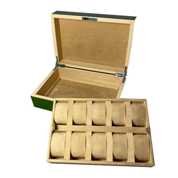 10 Luxury Handmade MDF Watch Box - Green Wave Design