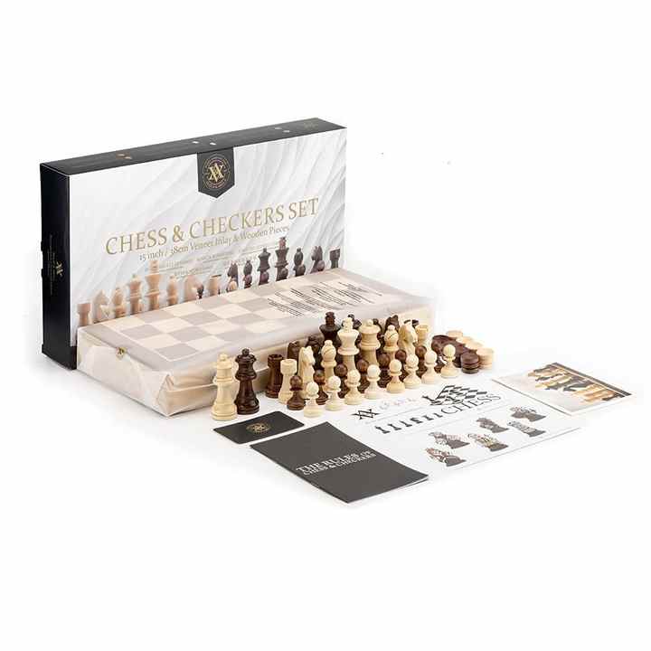 Wooden Folding Chess & Checkers Set - Portable & Durable