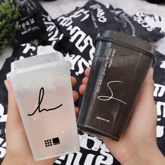 Custom Logo Black Frosted Cup 650ml 960ml Square Injection Cup With Lid ...