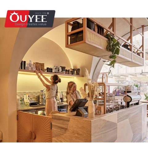 Modern Coffee Shop Interior Design with LED Counter Display