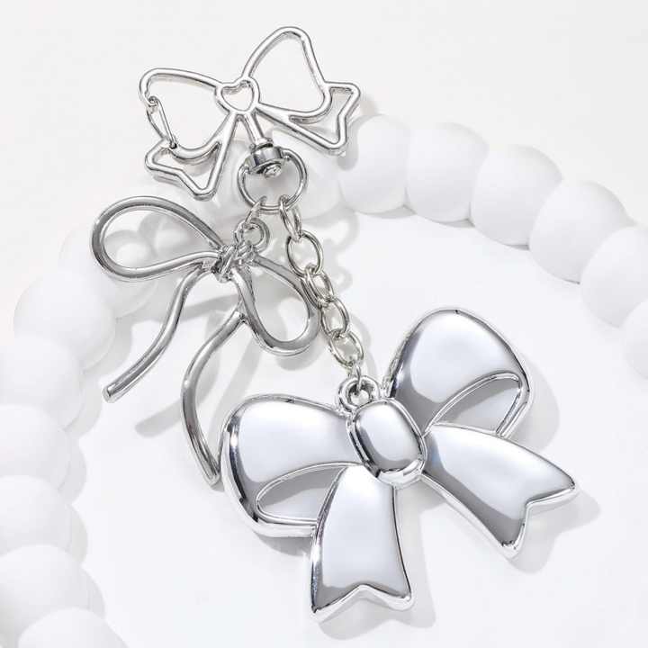 Y2K Big Heart Bow Key Acrylic Keychain Silver Color Star Keyring for ...