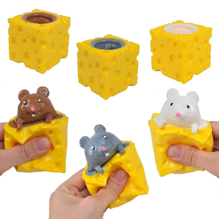 Pop up Squishy Cheese Mouse Stress Relief Fidget Toys Squeeze Cup Toy ...
