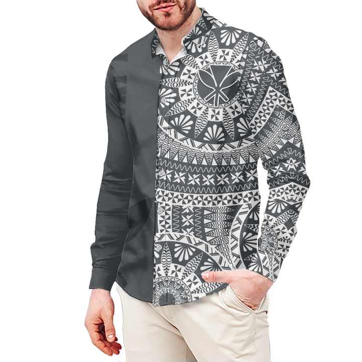 Polynesian Hawaiian Samoan Tribal Men's Long-Sleeved Shirts Custom ...