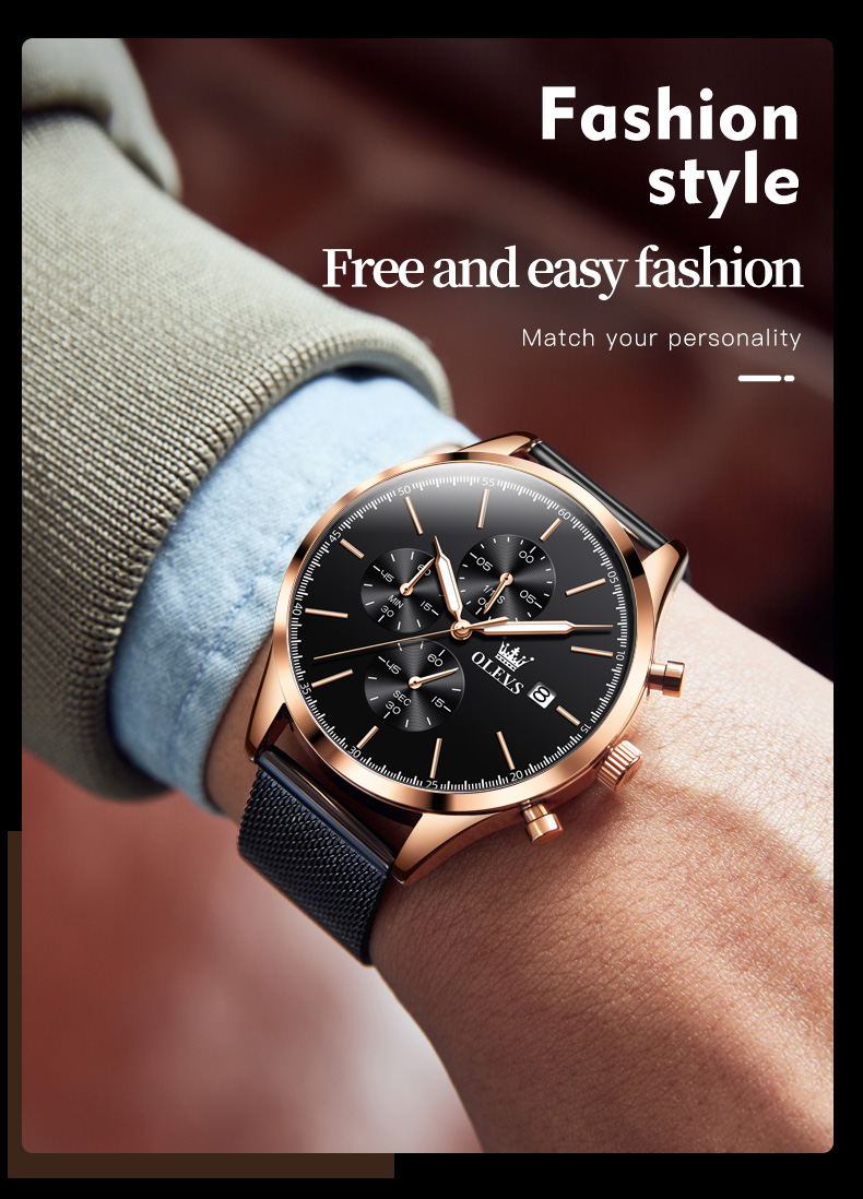 olevs 2881 black watch for men | PURPLE-BD