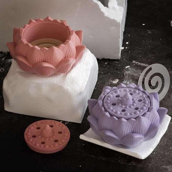 DM960 Lotus Flower Tealight Candle Holder Molds Plaster Pots Incense ...