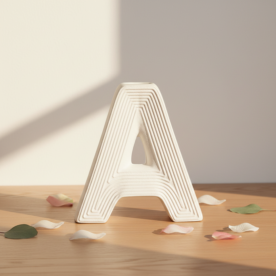 Modern ABC Alphabet Porcelain Art Vase Letter Shaped Concentric Groove ...