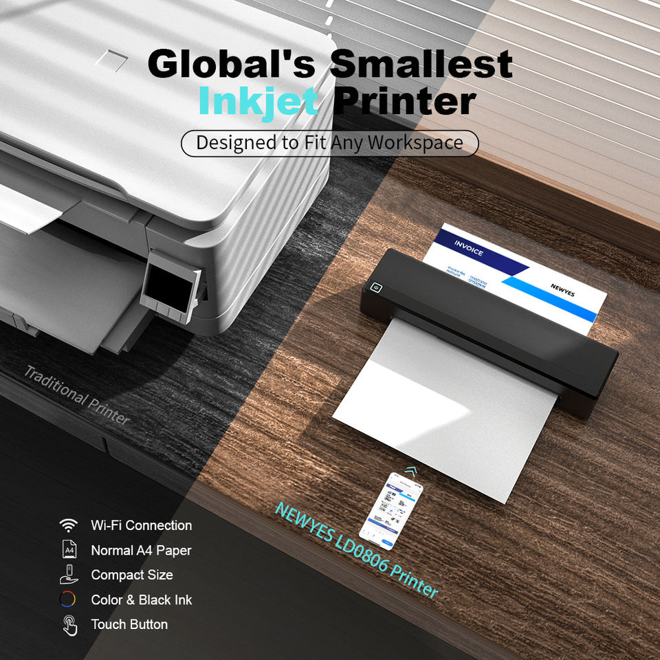 NEWYES LD0806 Printer Inkjet Mini Pintar A4 Portabel dengan Koneksi ...
