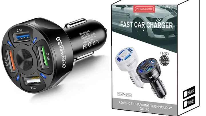 Universal Qc3.0 Fast Charging 4 Usb Car Phone Charger With Package Box ...