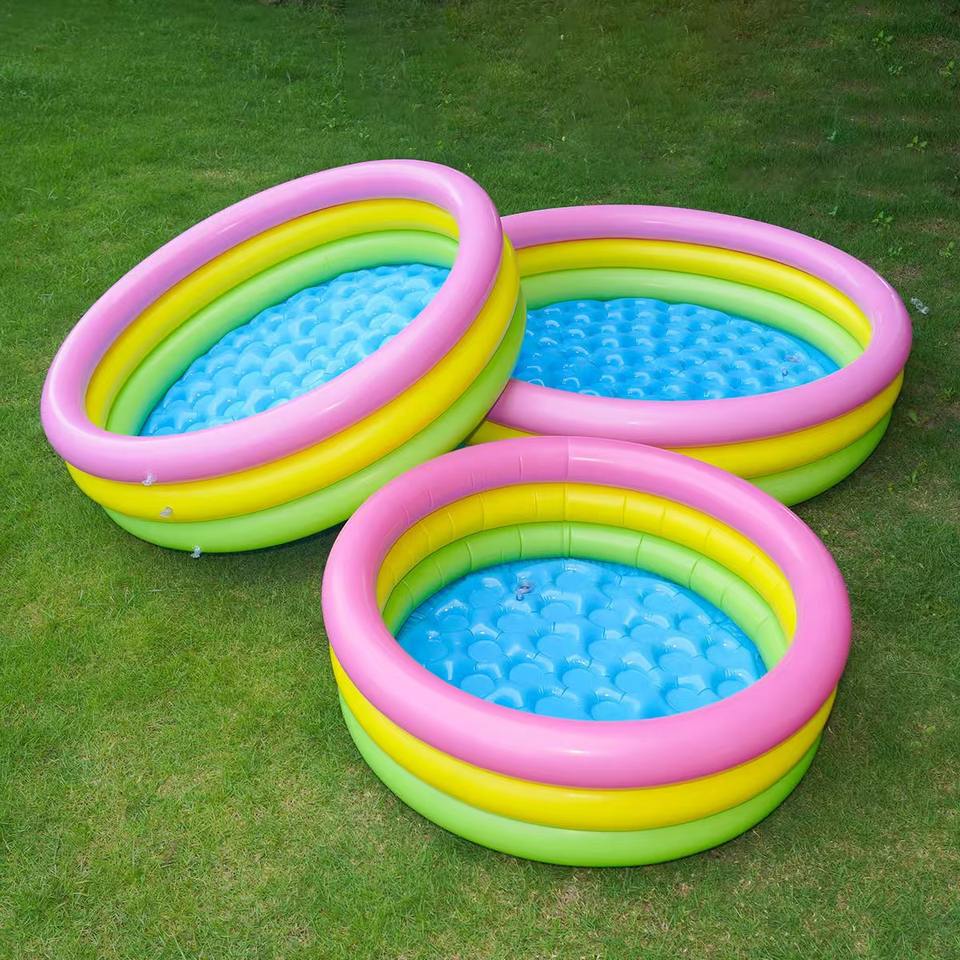Adult Kids PVC Inflatable Swimming Pool 3 Rings Folding Design for ...