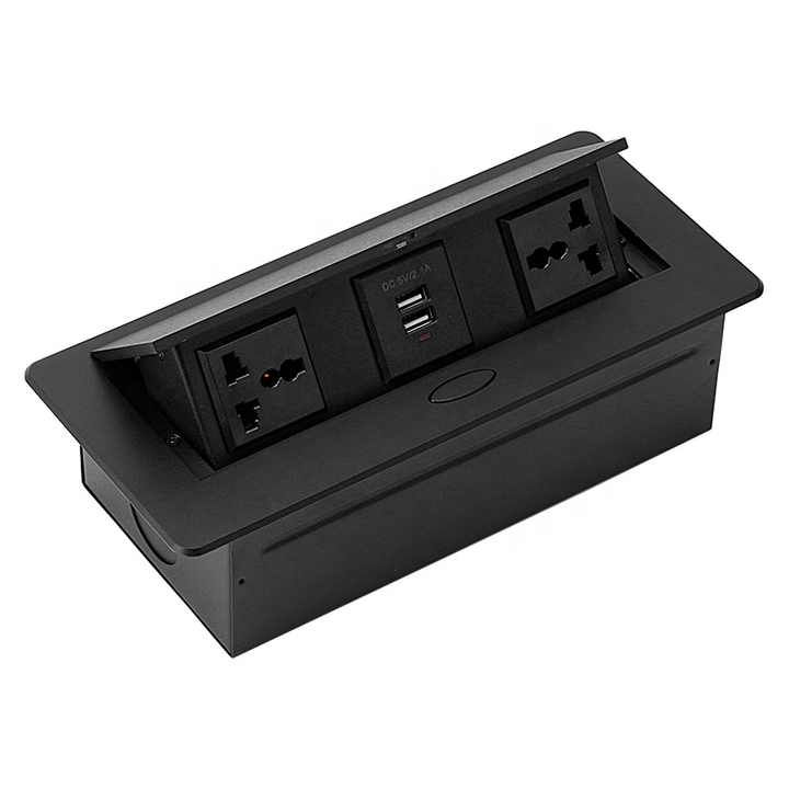 2 Universal 2 USB office table socket metal brushed black socket ...