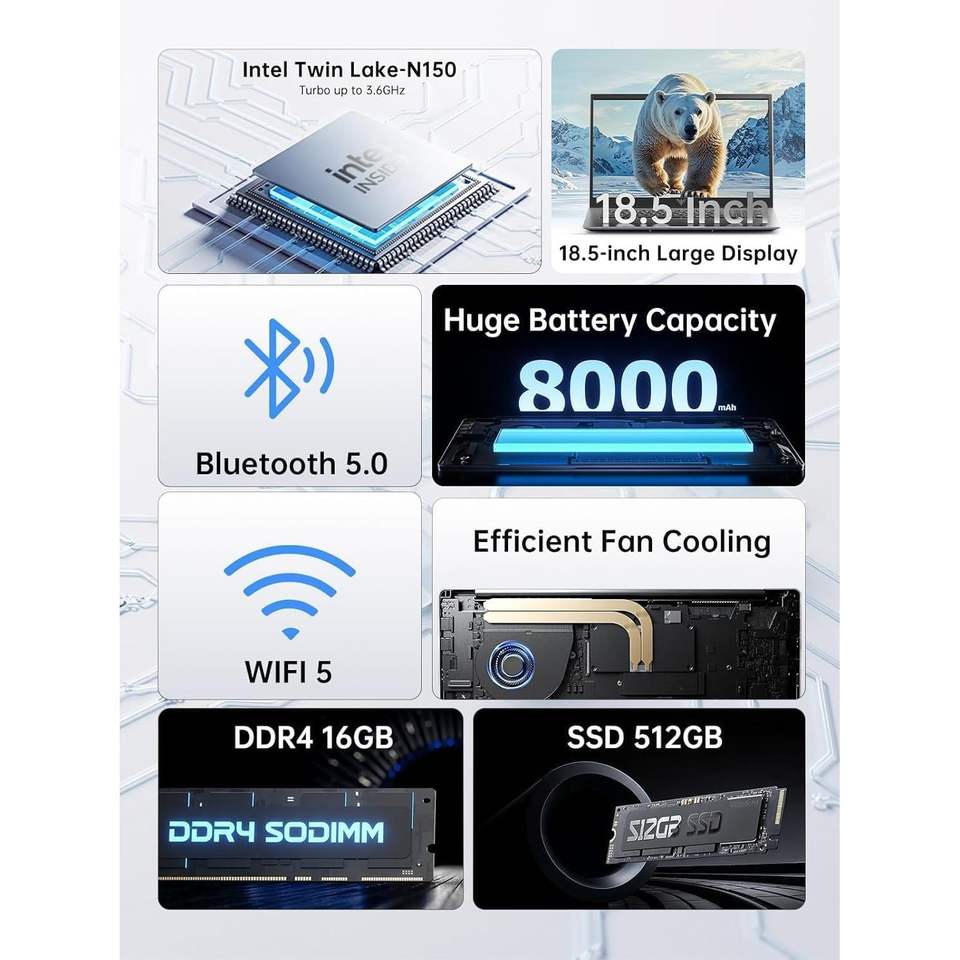 18.5 inch Laptop, 2026 Laptop, 16GB RAM 512GB SSD, ntel N150 Processor ...