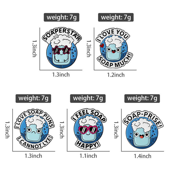 Soap Pun Phrase SOAP-PRISE Enamel Pins I Love You Soap Much I Feel Soap ...