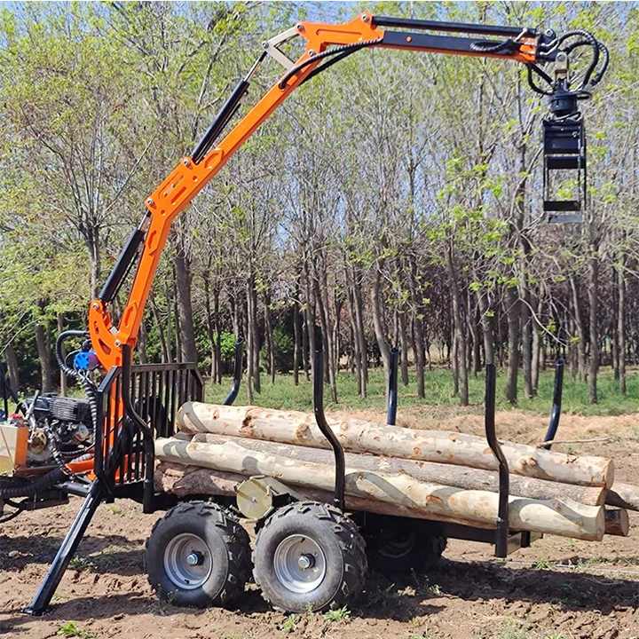 Towable Small Self Loading ATV Timber Log Trailer with Hydraulic Crane