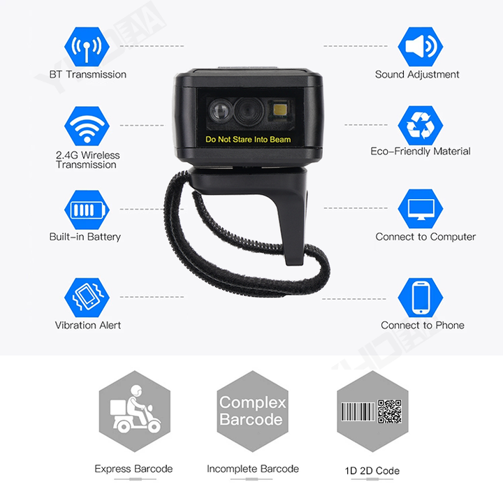 High Quality Bluetooth Wireless 2D CMOS Ring Bar Qr Code Reader Android ...