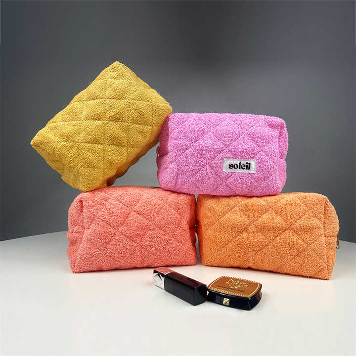 Custom Logo Travel Small Quilted Cosmetic Pouch - Towelling Terry Cloth