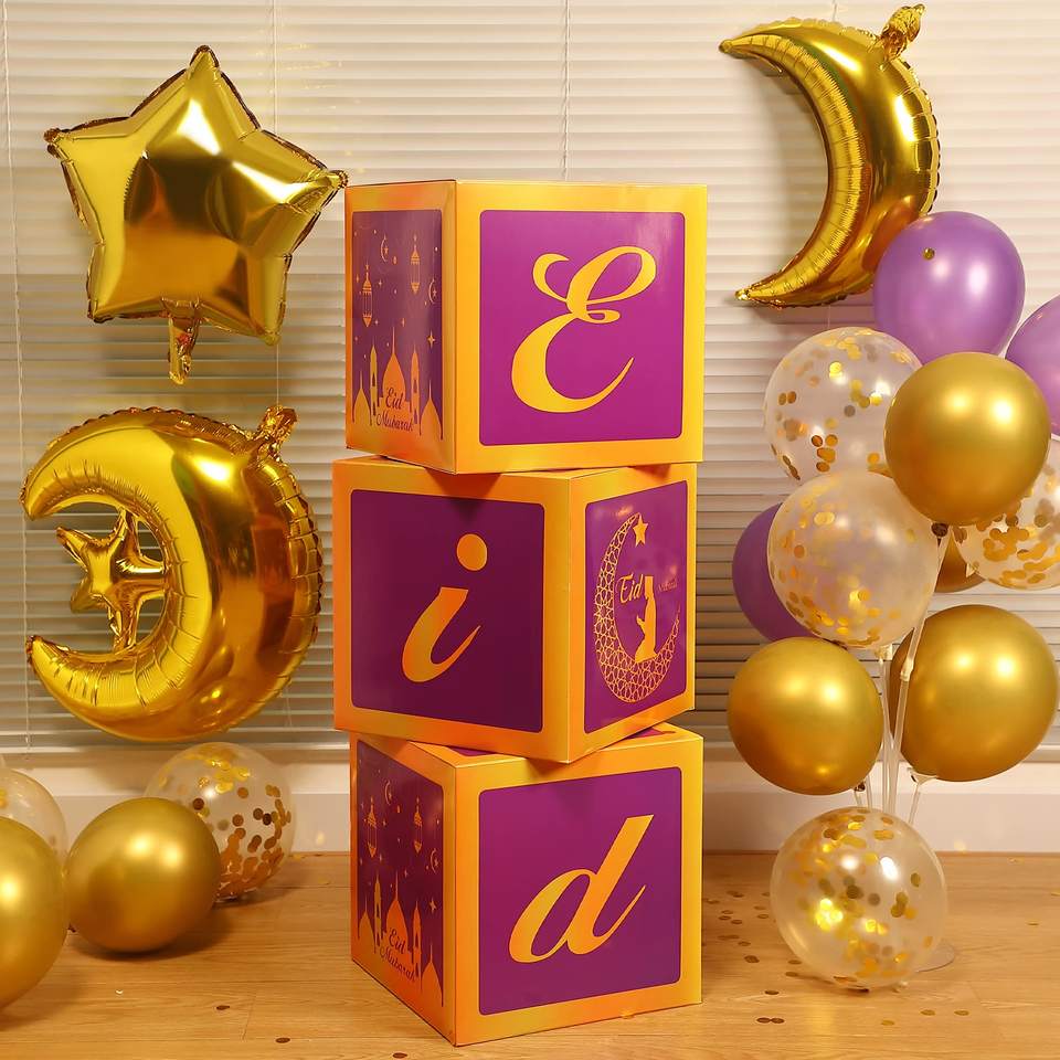 EID Mubarak Balloon Box Out Blocks with Led Light Moon Star Ramadan ...