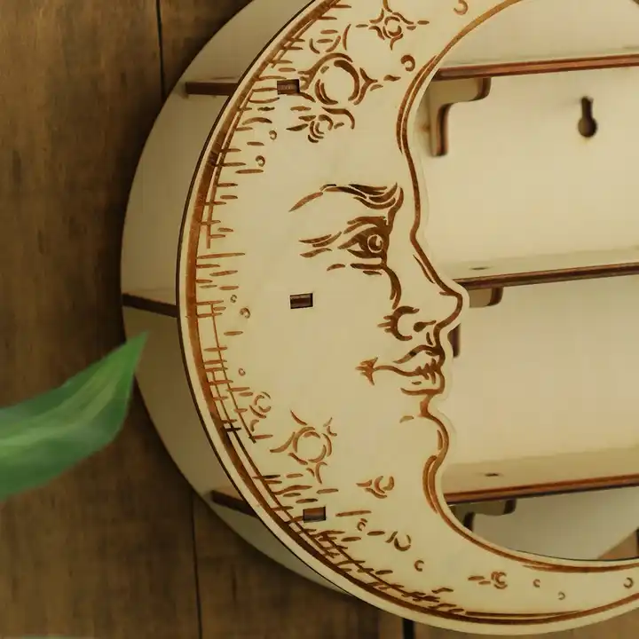 Wooden Shelf Moon Face Display Stand Floating Shelf Wall Decor Wall ...