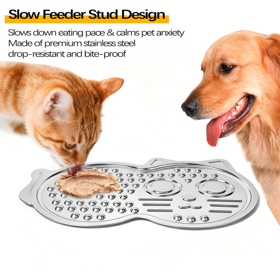 Stainless Steel Dog Licking Mat Slow Feeder Bowl Pet Food Bath Mat Tray ...