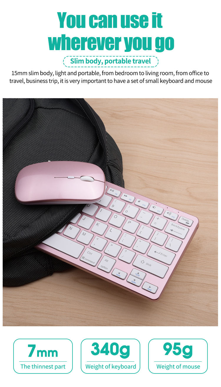 Wireless BT Mini Keyboard and Mouse Set Gaming Keyboard for PC Gamers ...