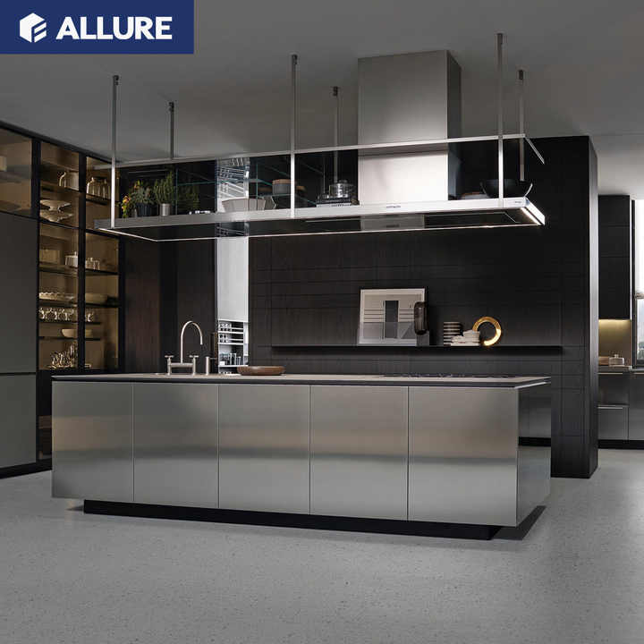 Allure Custom Modern Aluminium & Stainless Steel Kitchen Cabinets With ...