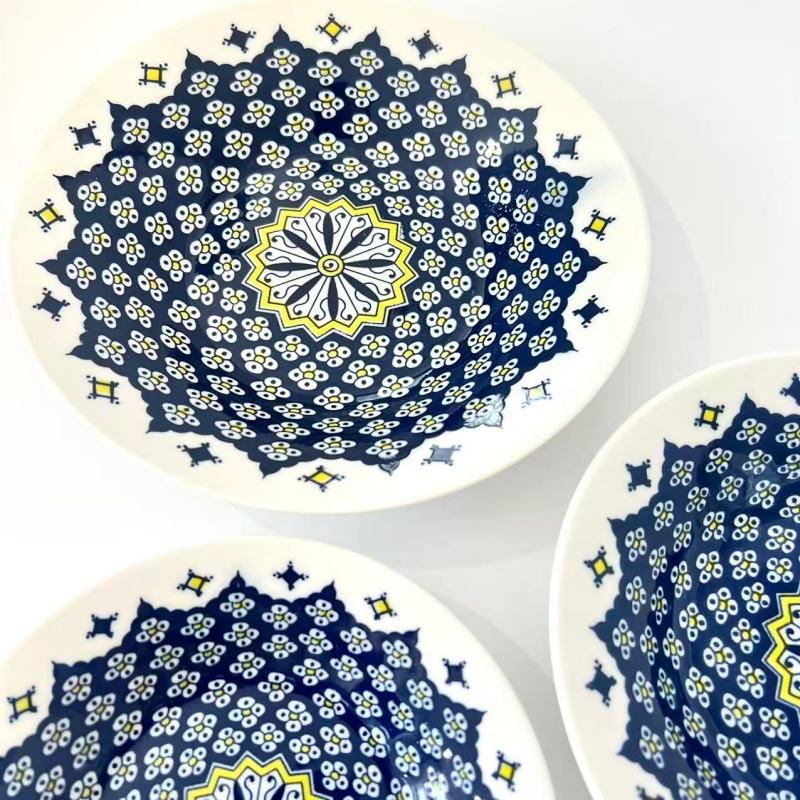 Unique Blue Yellow Mandala Pattern Pad Printing Ceramic Dinnerware Set ...