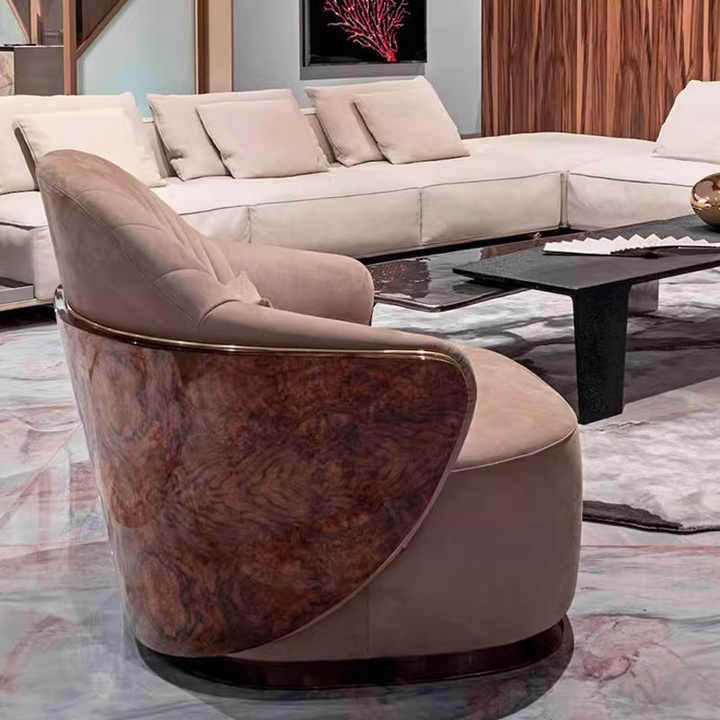 Italian Design Luxury Wood Puff Single Armchair Bedroom Recliner Chair