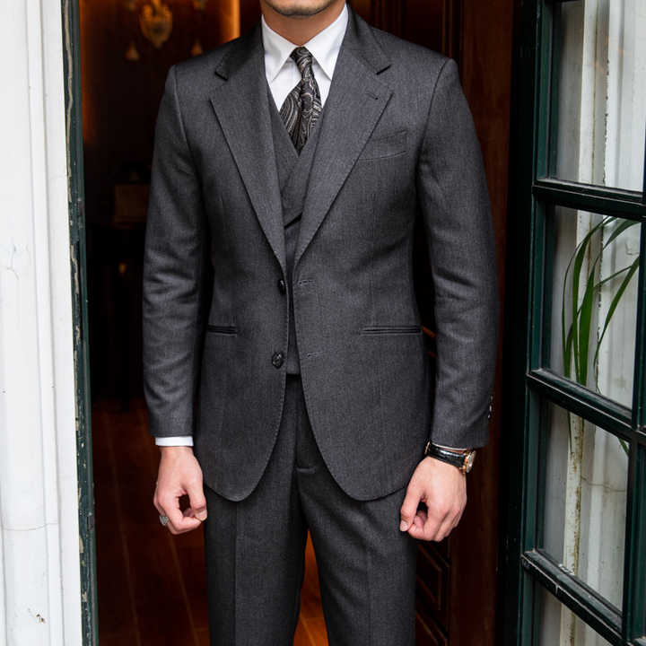 Men's Single Breasted Dark Gray Suit - High Quality Customized Suit for Men