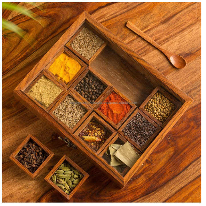 New Style Wooden Kitchen Home Spice Rack Container Utility Box Hand ...