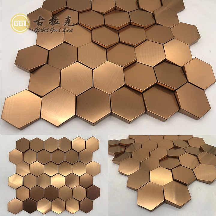 Custom Designed Hexagonal Bronze Tile Mirror Stainless Steel Mosaic ...