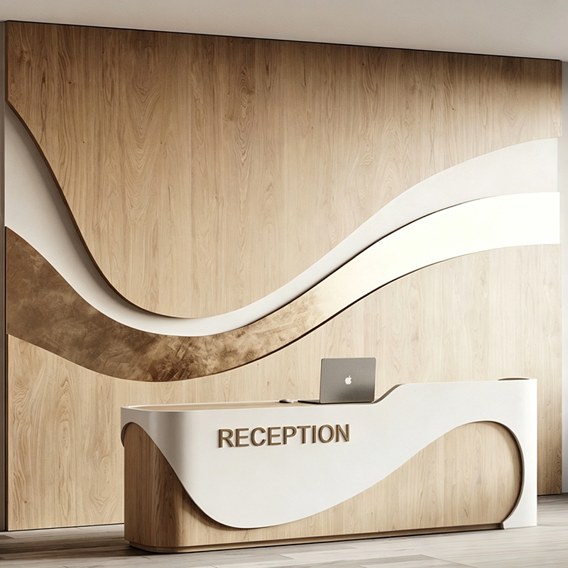 Customized Size and logo Beauty Salon Furniture Wooden Cashier Front ...