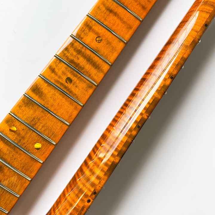Custom 22 Frets Dark Brown Tiger Flame Maple Electric Guitar Neck