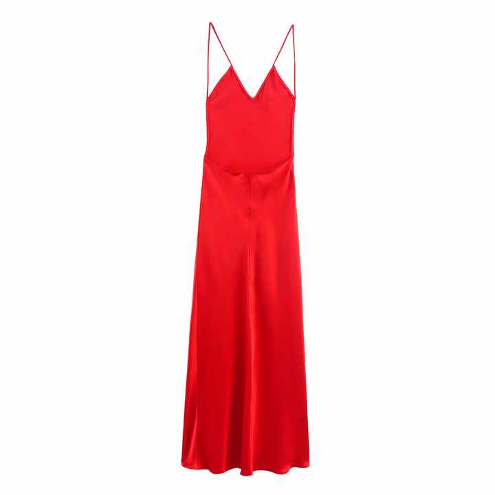 KAR&OT ZA 2025 Autumn New Sexy Backless Design Satin Texture V-neck ...