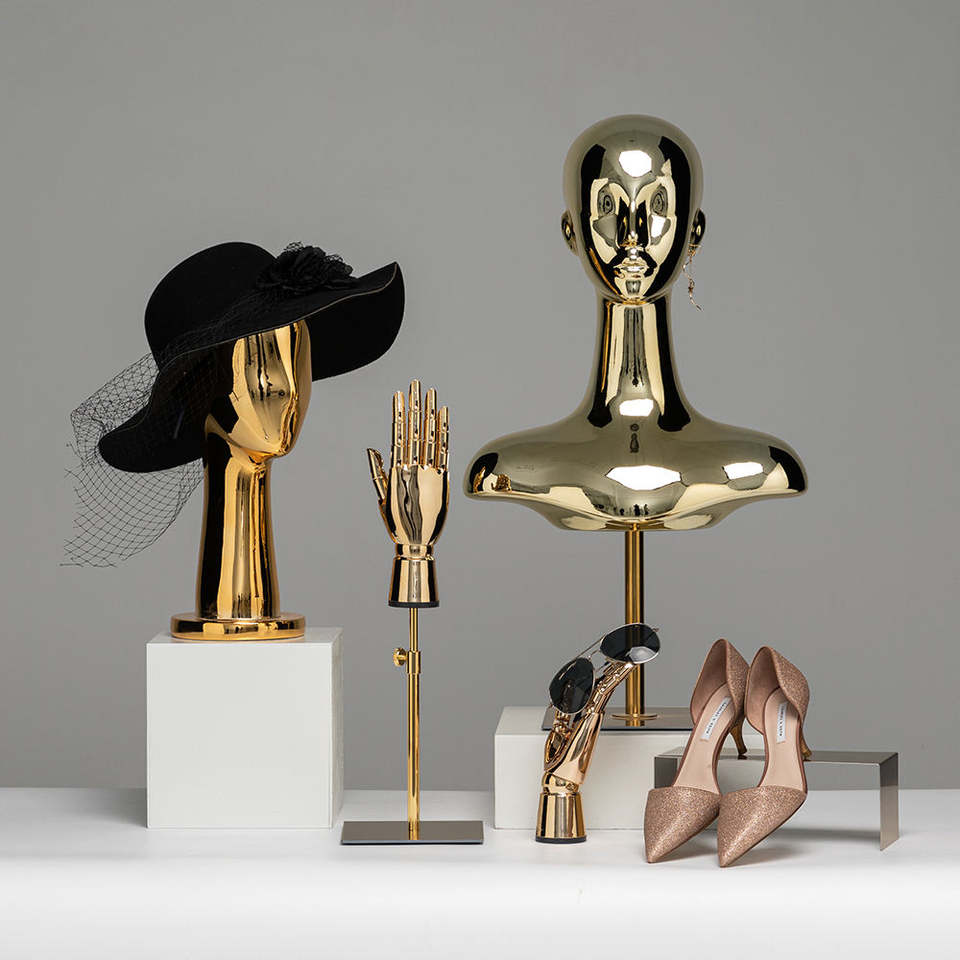 Wig Display Head Plastic Mannequin Bust Chrome Electroplated Metal Base ...