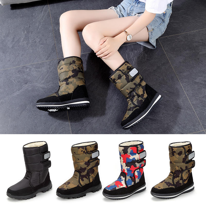 Unisex Snow Boots Black Camouflage Waterproof Lightweight Mid-Calf ...