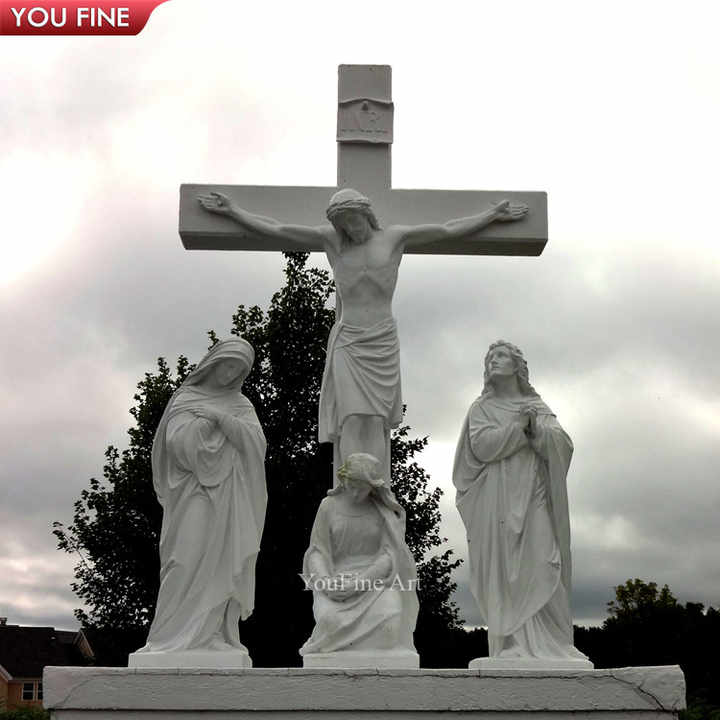 Outdoor Religious Natural Stone Hand Carved White Marble Calvary of ...