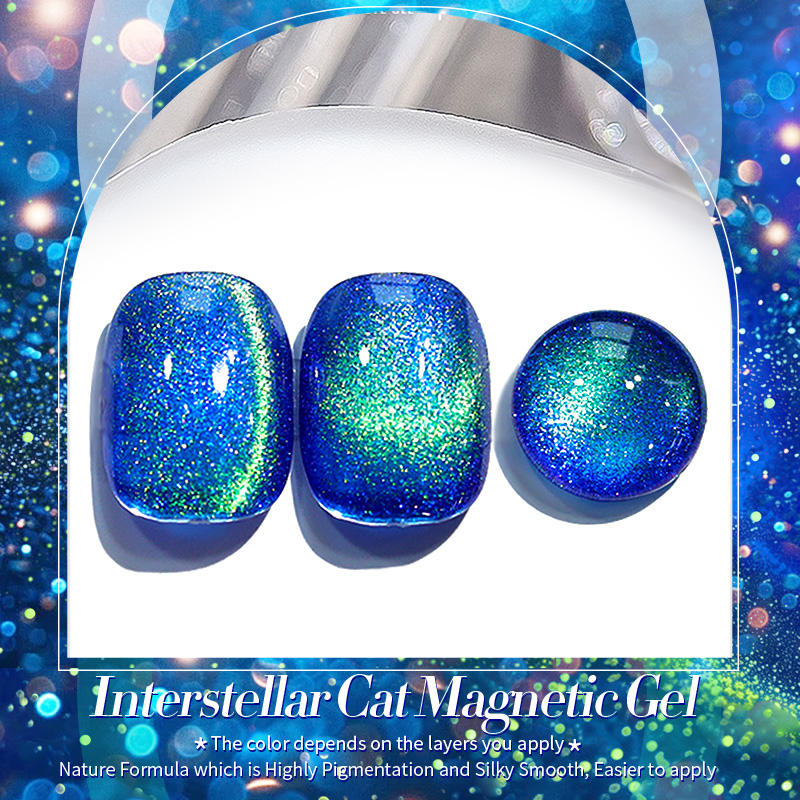 For 10ml Shiny Blue Interstellar Crystal Cat Magnetic Gel French LED ...