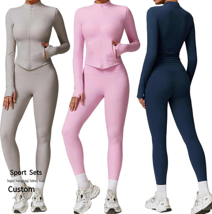 Wholesale Thick Warm Sport Suit Jacket and Leggings 2 Piece Sets Gym Fitness Sets Custom Workout ...