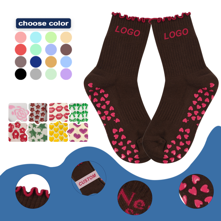 Ruffled Cotton Logo Women Sports Socks Designer Custom Yoga Socks ...