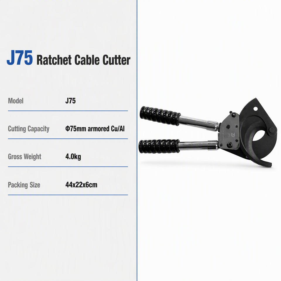 J75 75mm Armored Cu/Al Ergonomic Hand Operated Ratchet Cable Cutter for ...