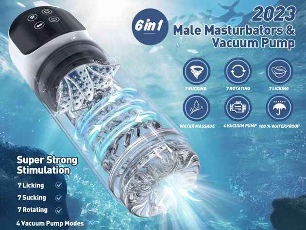 Waterproof LCD Display Dual Stimulation Masturbator