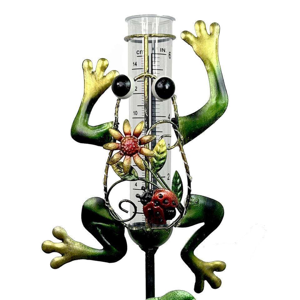 Modern Solar Wrought Iron Frog Rain Gauge Outdoor Garden Metal Rain ...