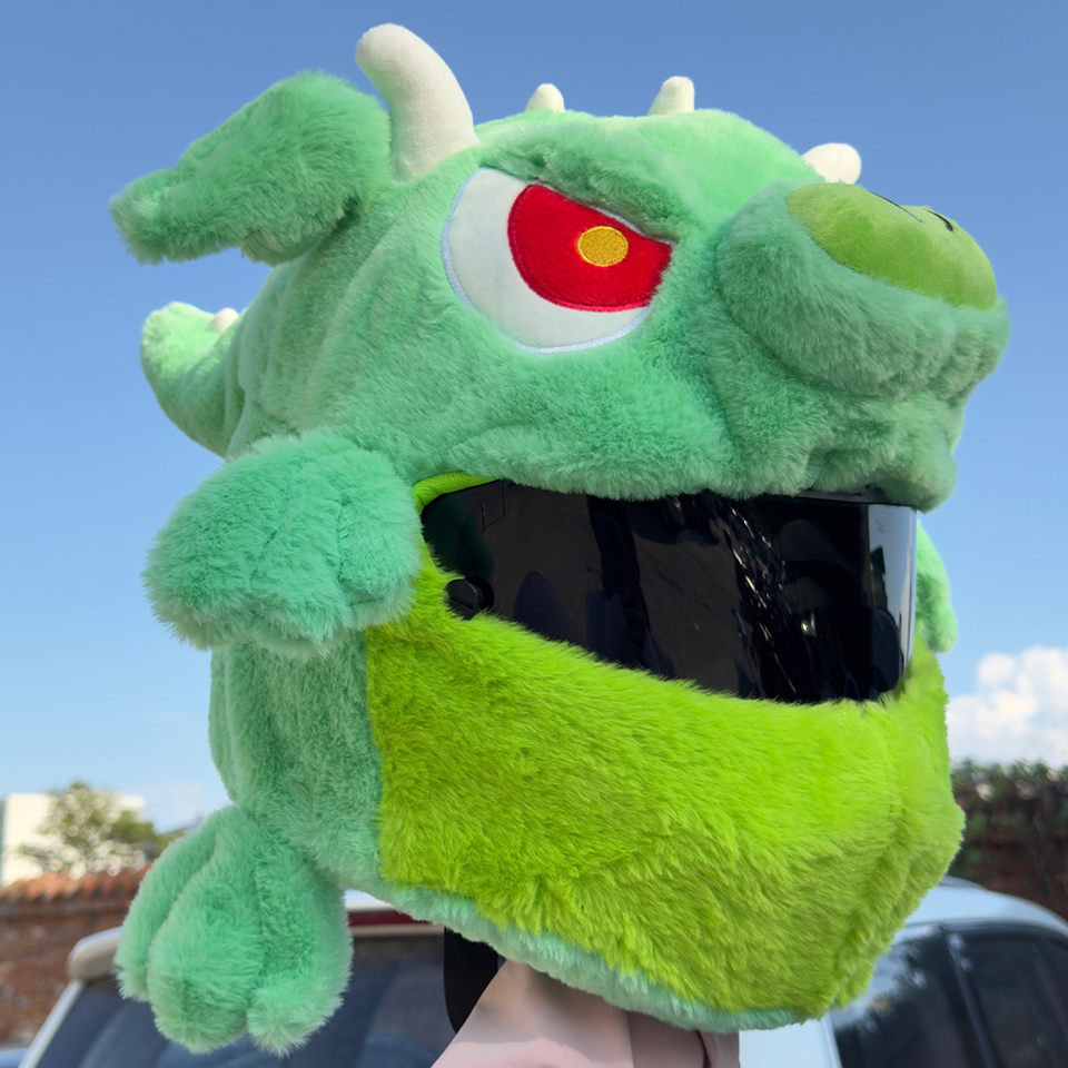 Cute Green Dragon Motorcycle Helmet Cover Funny Cartoon Plush Helmet ...
