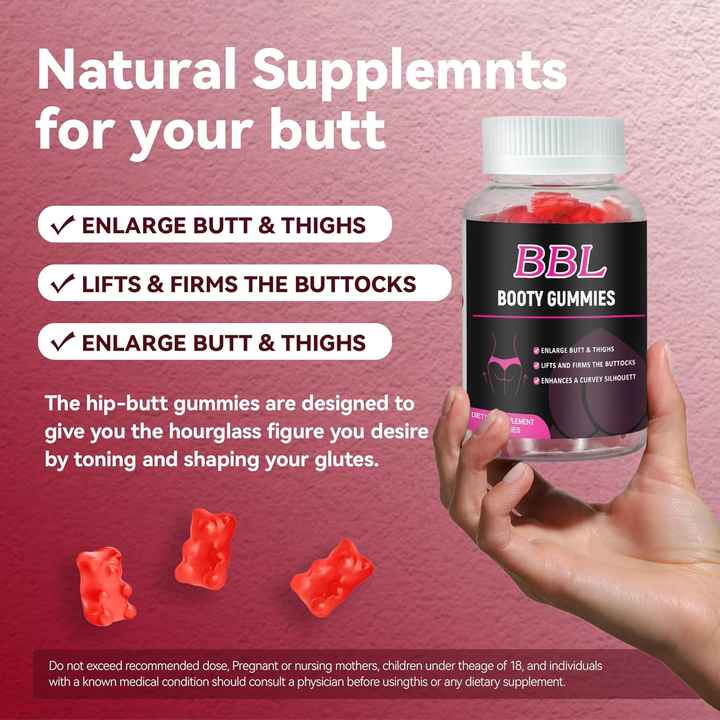 BBL 60 Count Women's Booty Gummies Vegan Weight Gainer Gummies for Butt ...