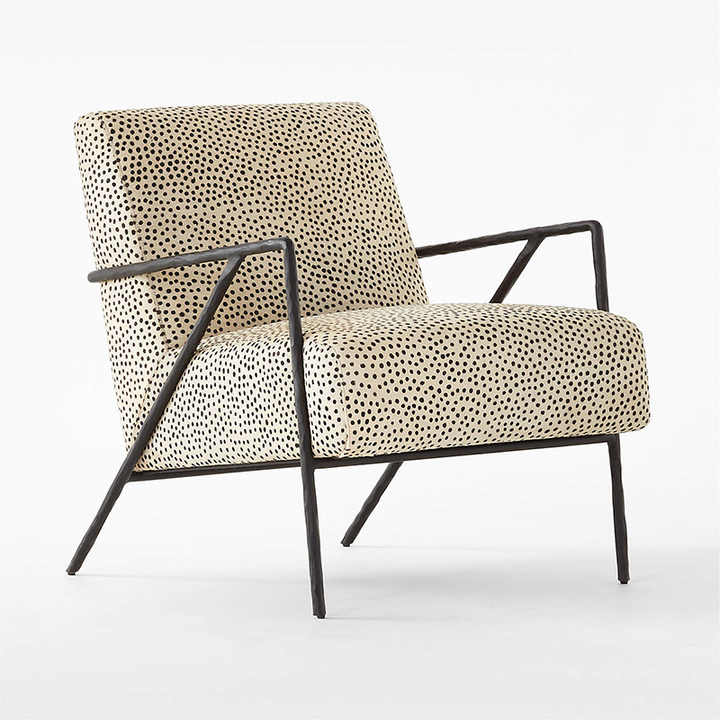 Thaddeus Armchair Velvet Linen Chair Iron Forged Metal Frame Accent ...